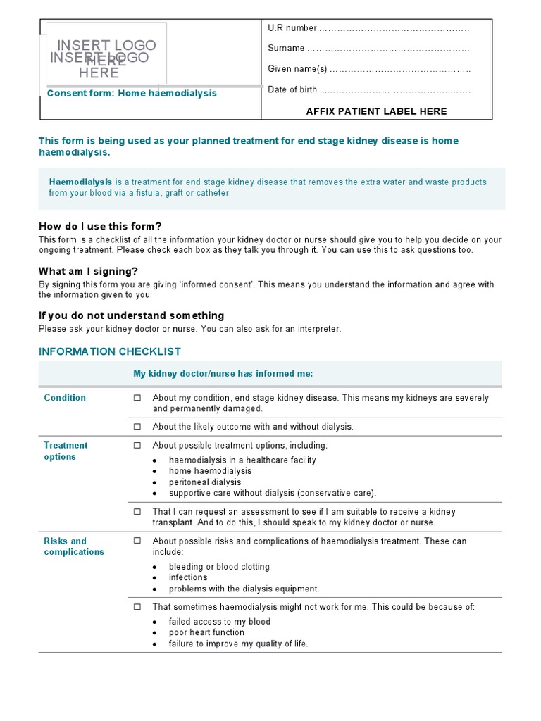 Consent Form - Home Haemodialysis | PDF | Hemodialysis | Nephrology