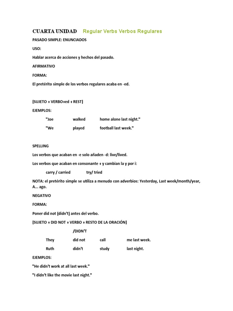 Ingles II CUARTA UNIDAD Regular Verbs | Download Free PDF | Verb | Grammar