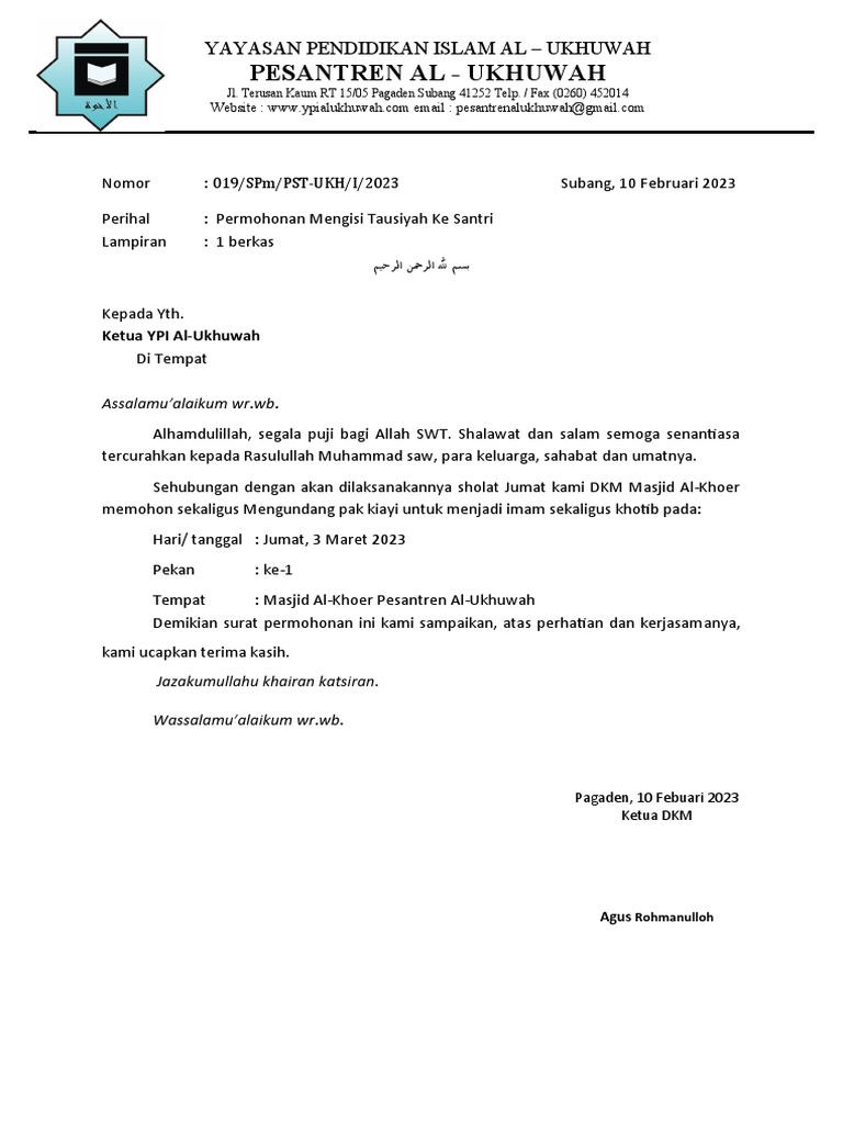 99 Surat Permohonan Imam Dan Khotib Ke Pak Kiyai | PDF 99 Surat Permohonan Imam Dan Khotib Ke Pak Kiyai | PDF