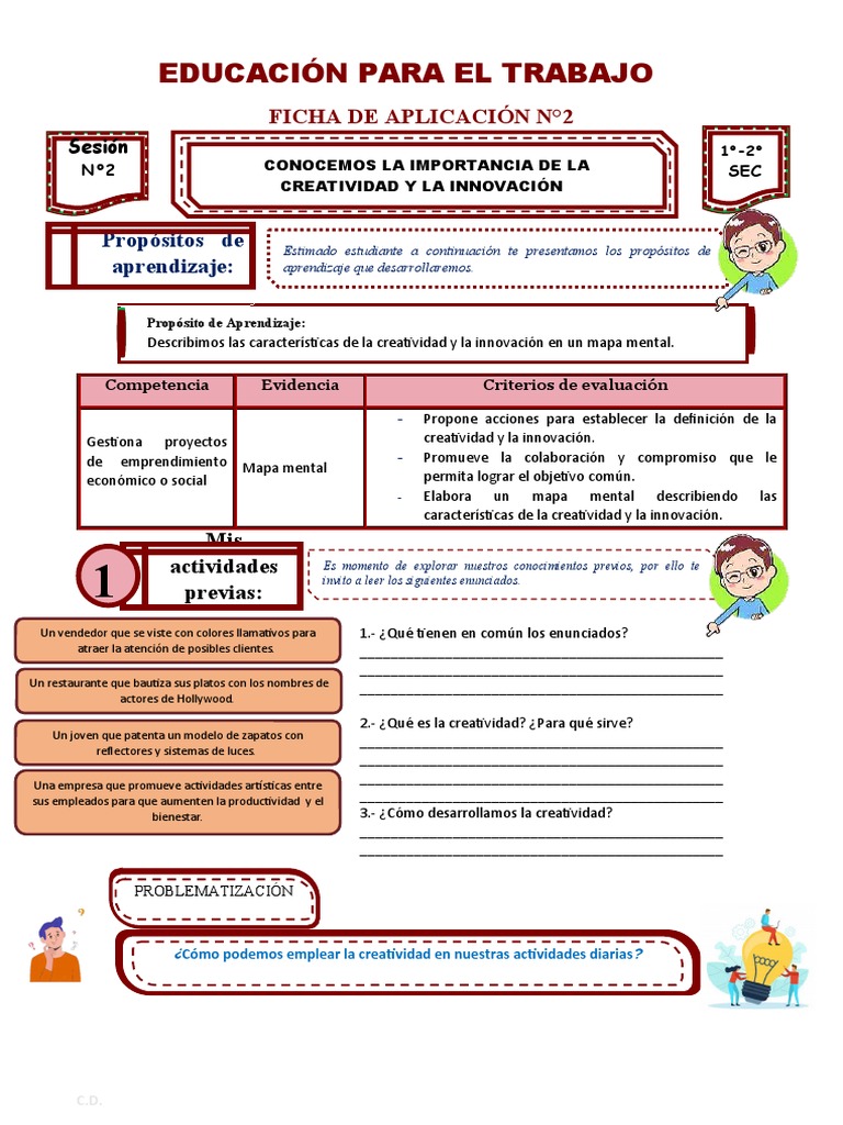 1°-2° Ficha de Aplicación-Sesión2-Sem.2-Exp.3-Educacion para El Trabajo | PDF | Creatividad ...