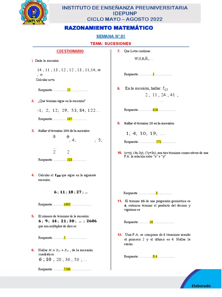 Semana 01 RM .Mayo-Agosto Claves | PDF