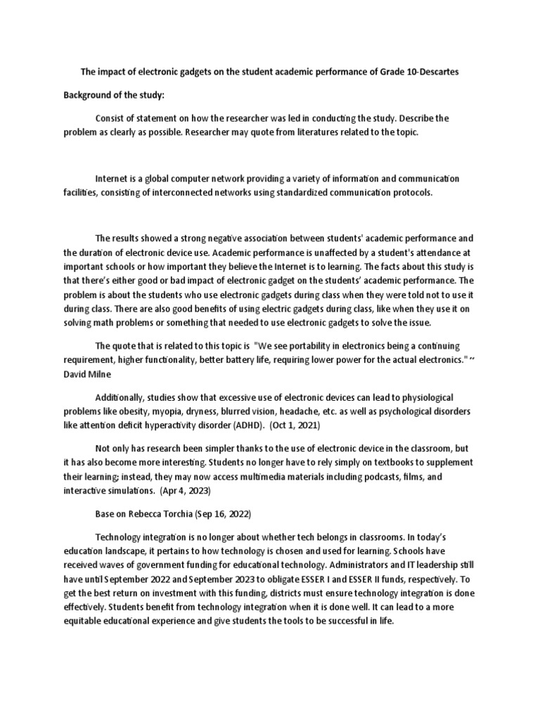 The Impact of Electronic Gadgets On The Student Academic Performance of ...