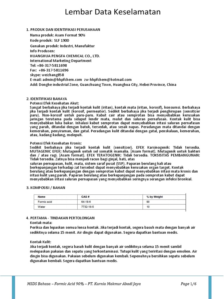 MSDS Asam Format 90% | PDF | Kesehatan Holistik