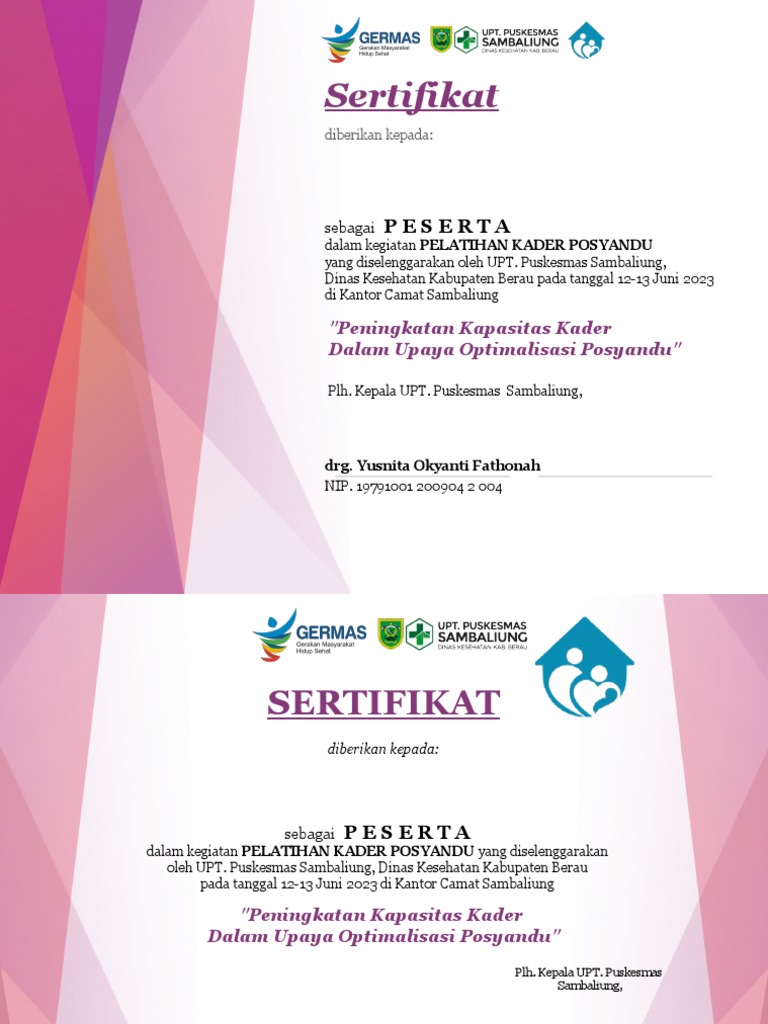 SERTIFIKAT PELATIHAN KADER 2023 | PDF