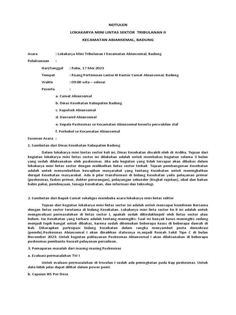 NOTULEN Lokmin Linsek II Tahun 2023 | PDF