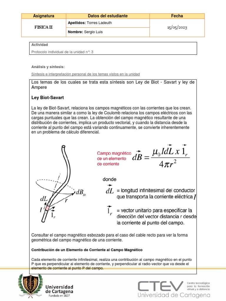 Protocolo Individual - Fisica II U3 | PDF | Campo magnético | Corriente eléctrica