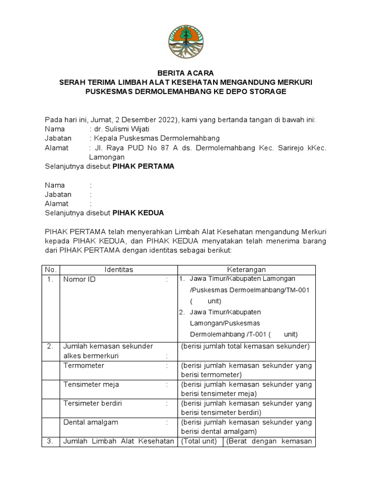 contoh bast fasyankes ke depo | PDF