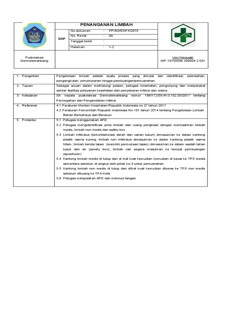 SOP PENANGANAN LIMBAH | PDF