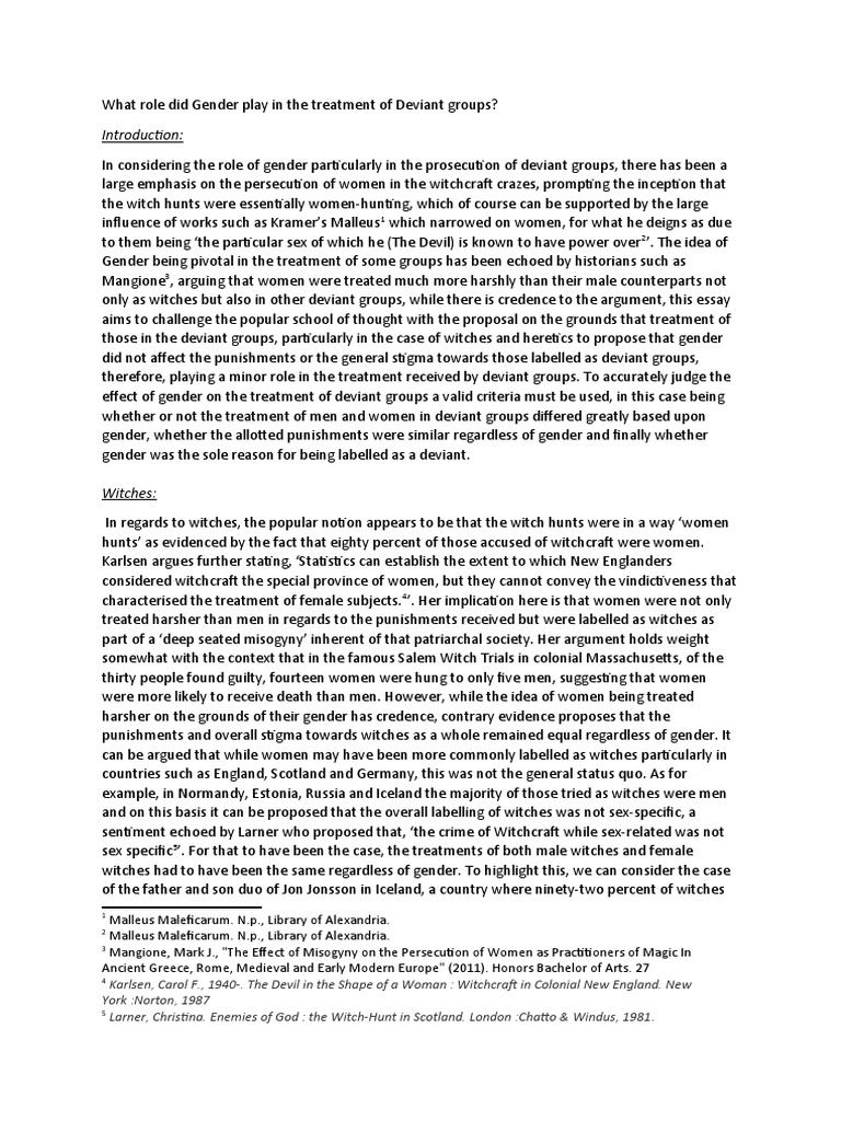 What Role Did Gender Play in The Treatment of Deviant Groups | PDF ...