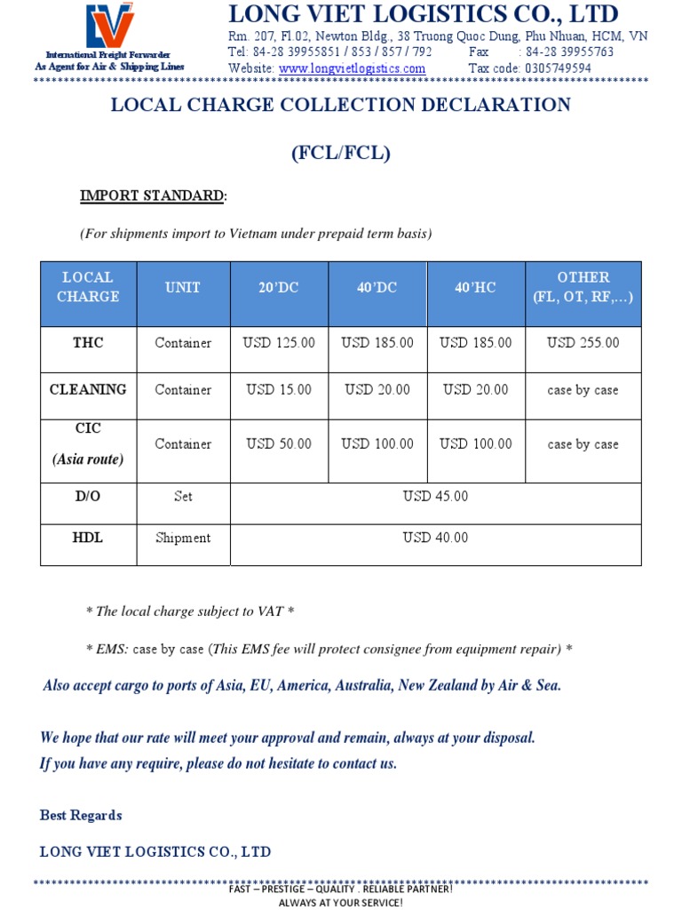 LVC - Local Charge - Imp - FCL | PDF