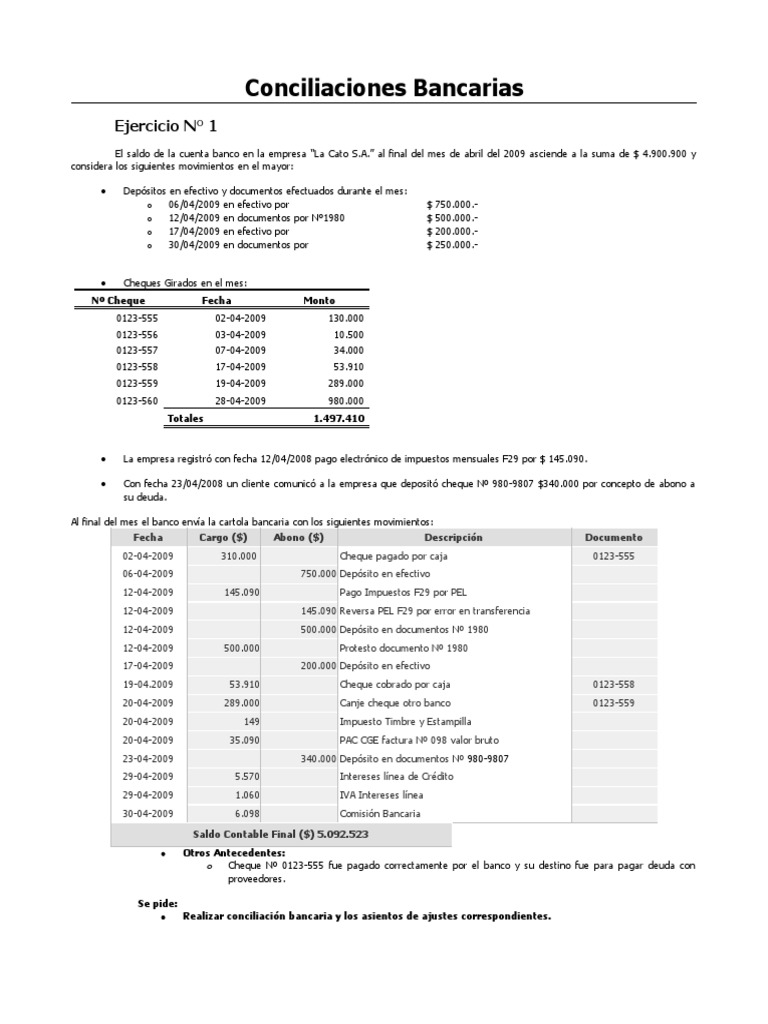 Práctico 2 Conciliaciones Bancarias Pdf Cheque Bancos