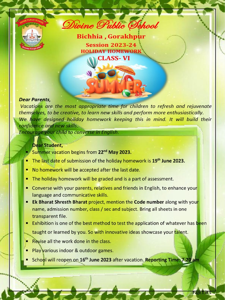 CLASS 6 - SummerAssignment - 2023 | PDF | Earth