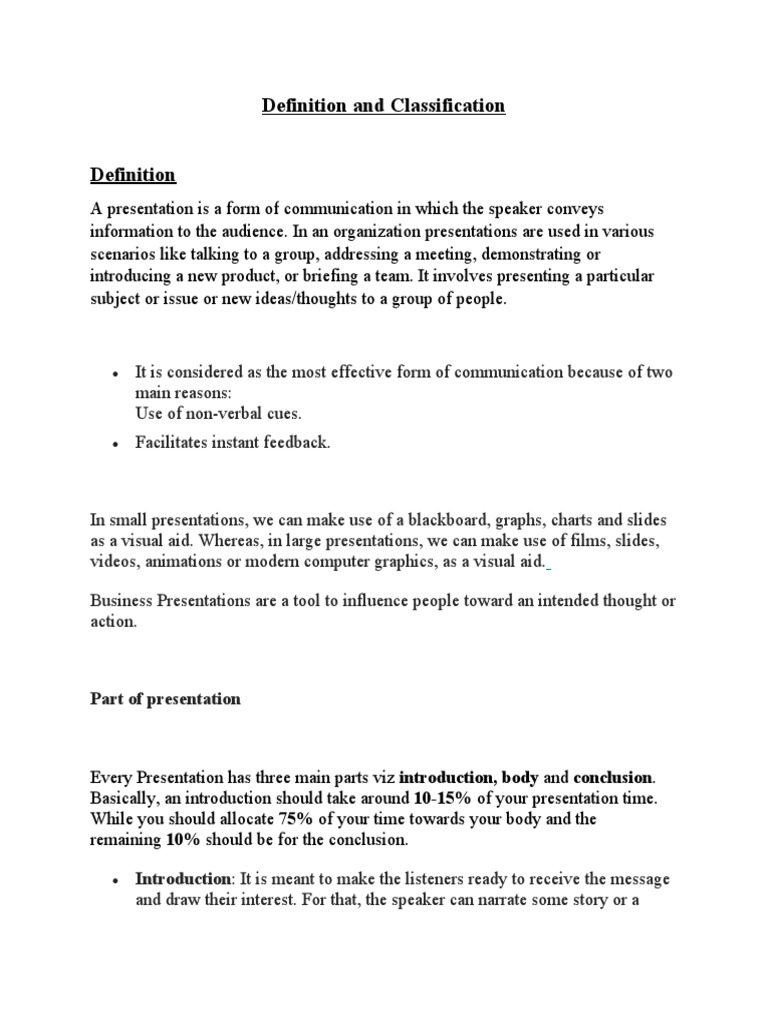 Definition and Types of Presentations | PDF | Communication | Thought