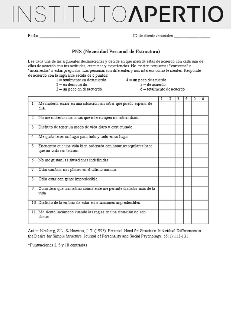 Escala de Necesidad Personal de Estructura | PDF | Relaciones ...