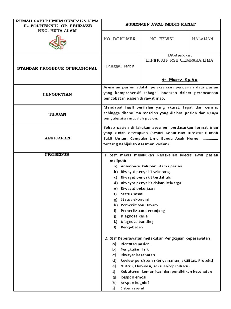 SPO Assesmen Awal Medis Ranap | PDF