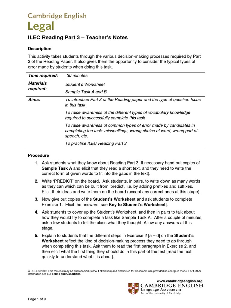 Cambridge English Legal Ilec Reading Part 3 | PDF | Adjective | Adverb
