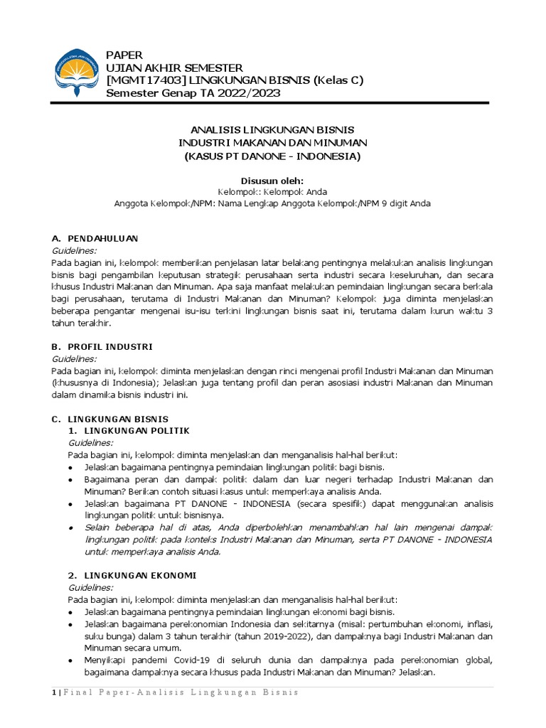 MGMT17403-LINGKUNGAN BISNIS-Ketentuan Paper Akhir | PDF | Pengelolaan ...
