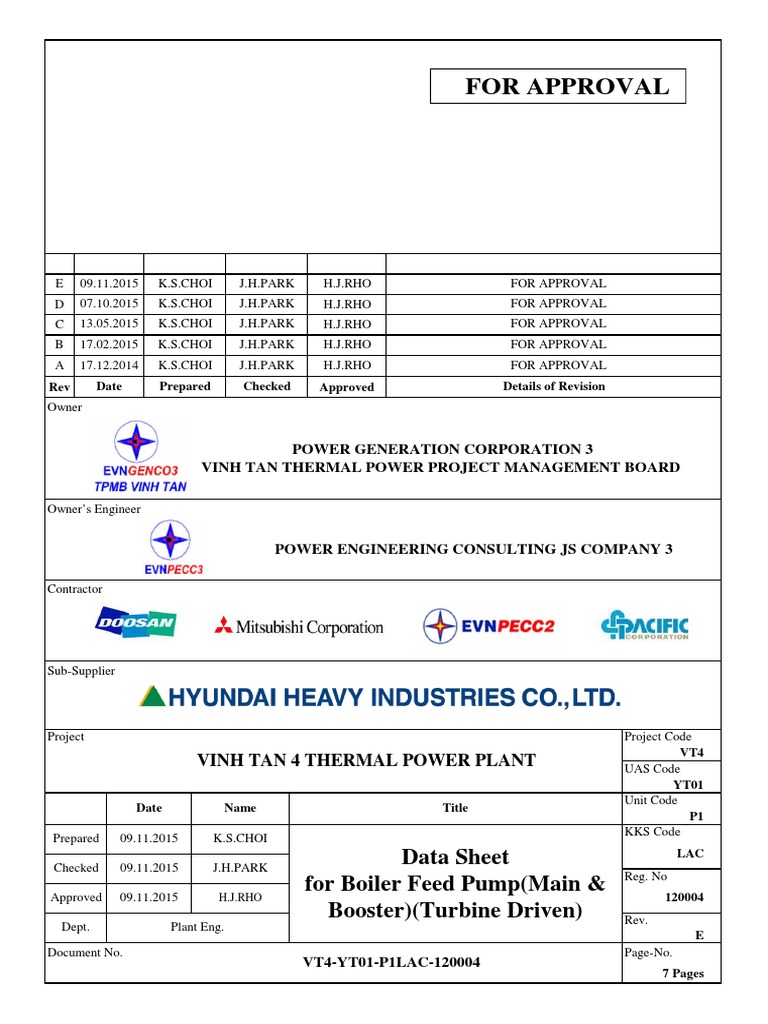 Boiler Feed Pump Data Sheet YT01 | PDF | Pump | Continuum Mechanics