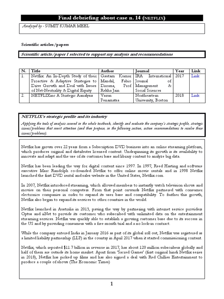 NETFLIX Case Sumit Kumar Meel | PDF | Netflix | Streaming Media