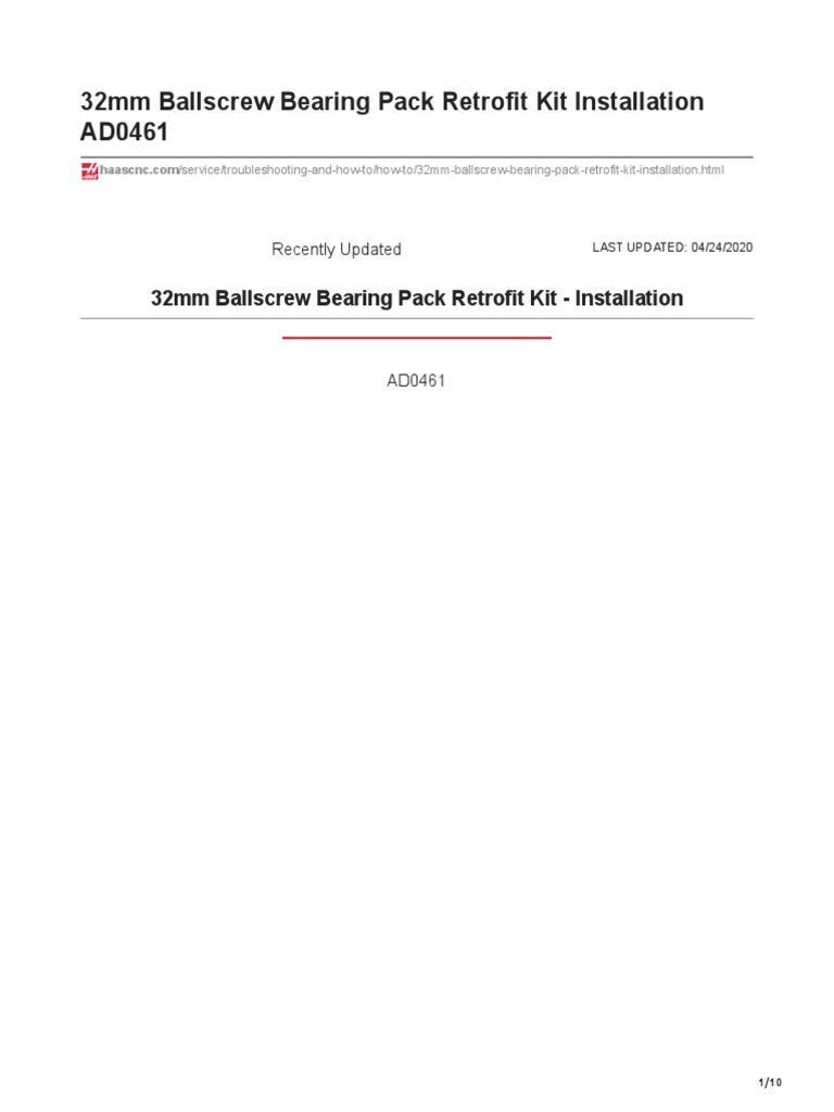 32mm Ballscrew Bearing Pack Retrofit Kit Installation AD0461 | PDF ...
