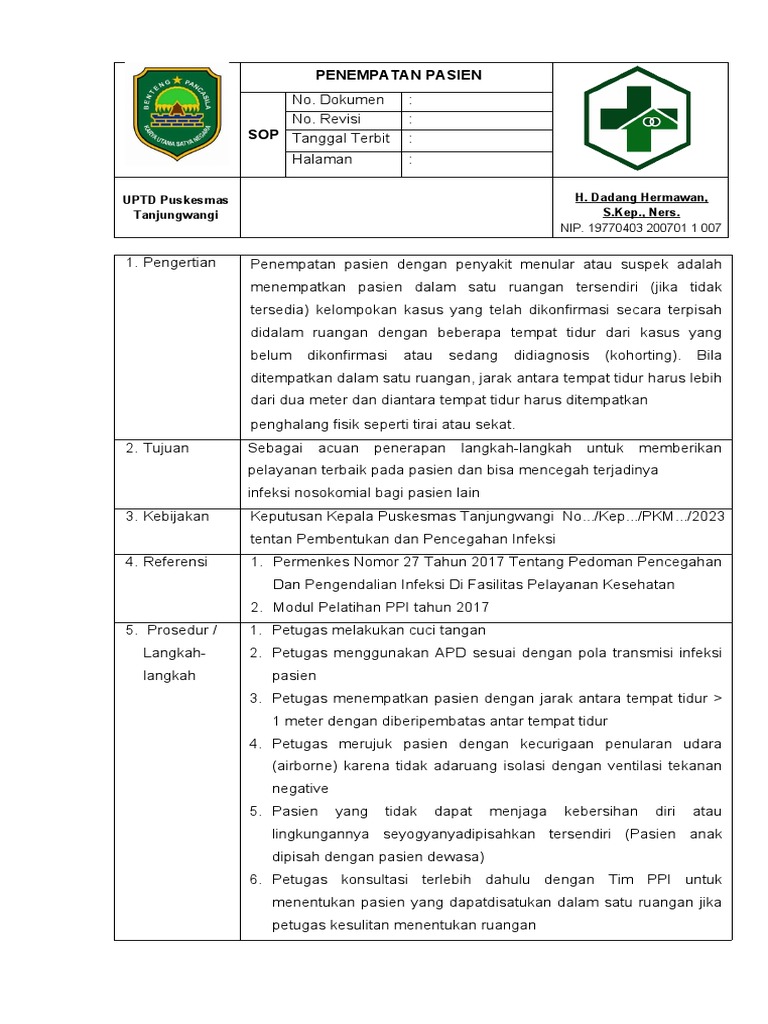 SOP Penempatan Pasien Penyakit Menular | PDF | Sains & Matematika