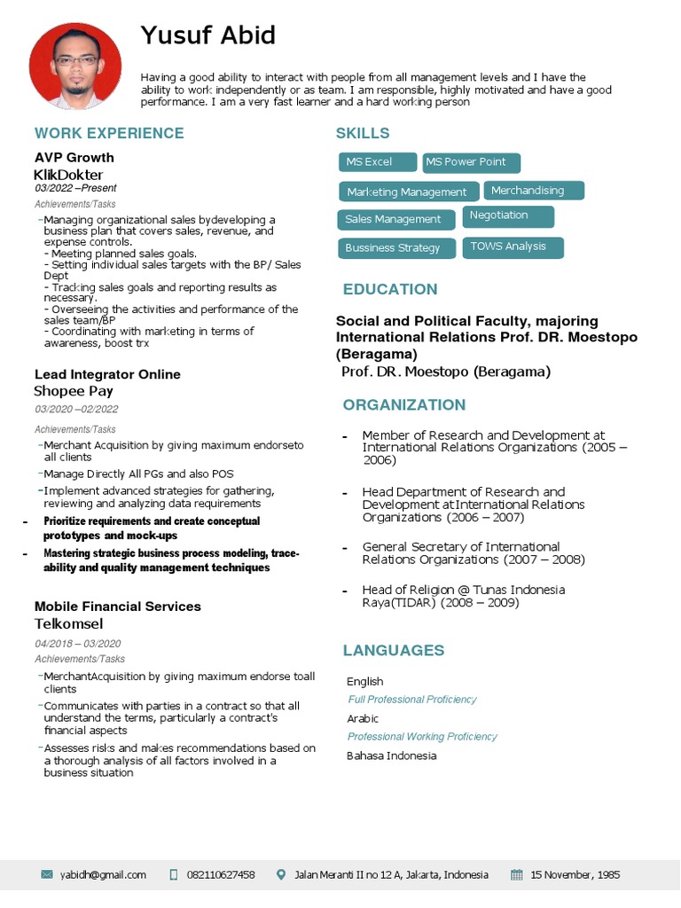 Yusuf Abid CV Update | PDF | Sales | Marketing