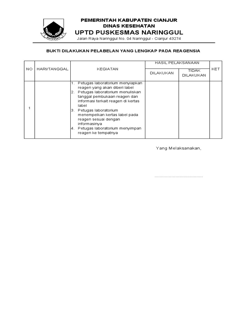 BUKTI DILAKUKAN PELABELAN YANG LENGKAP PADA REAGENSIA | PDF