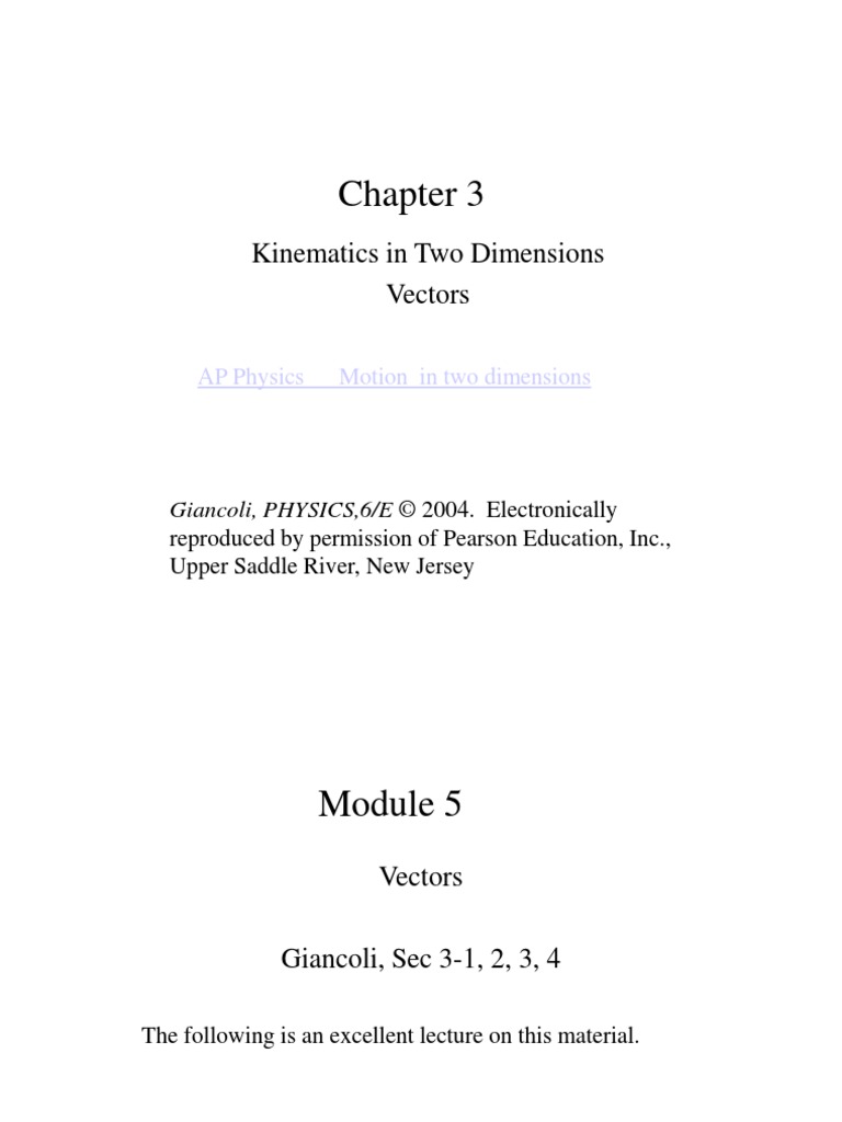Giancoli Chap 3 Vectors Kinematics in 2 Dimensions | PDF | Euclidean Vector | Applied And ...