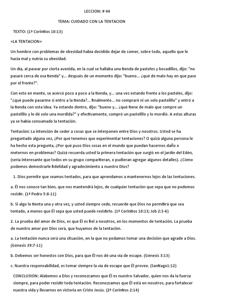 LECCION 44 La Tentacion | PDF | Autosuperación | Bienestar LECCION 44 La Tentacion | PDF | Autosuperación | Bienestar