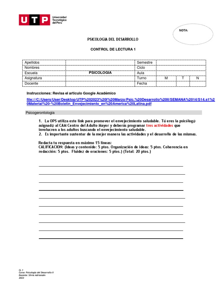 S14.s1 Material - Control de Lectura 1 | PDF