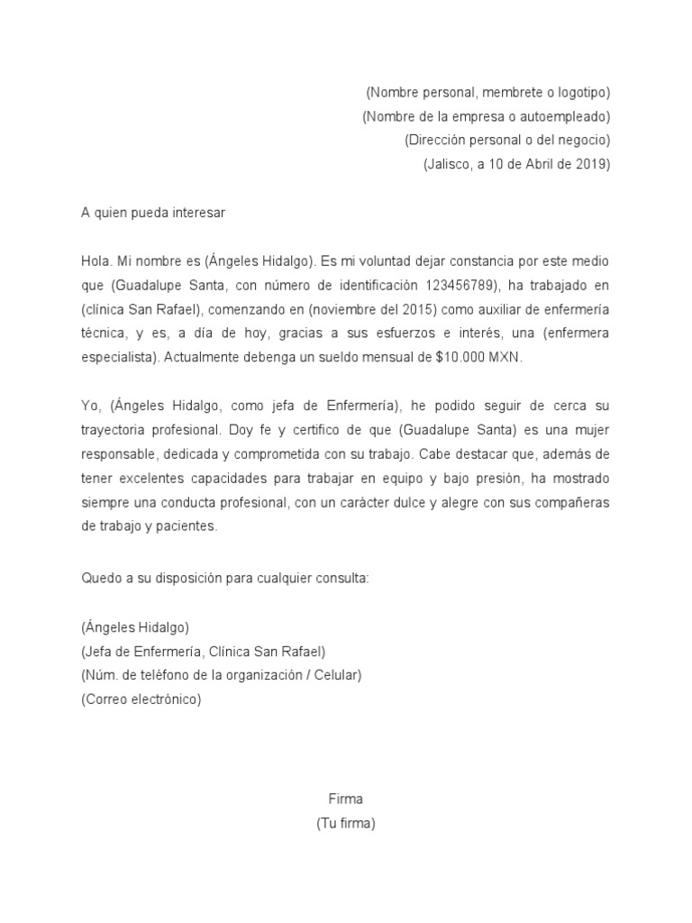 Modelo Carta Laboral para Credito en Word | PDF