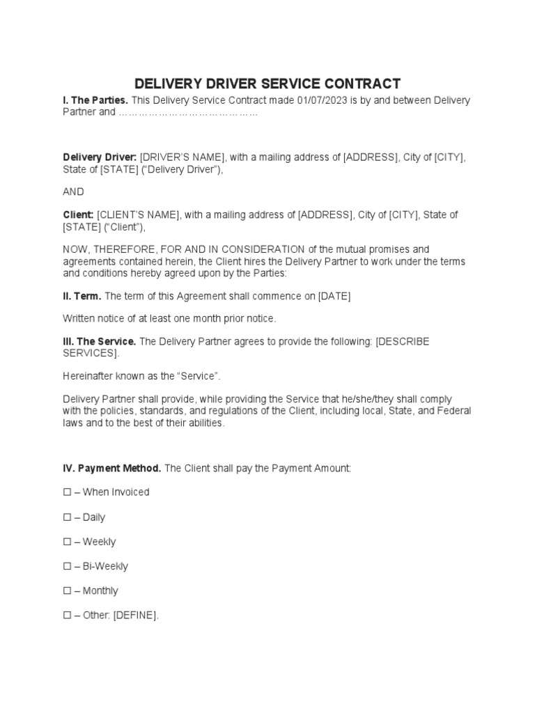 Delivery Driver Service Contract Template | PDF | Justice | Crime ...