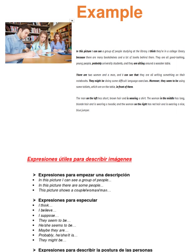PARA EL ALUMNO - DESCRIPCION DE IMAGEN - EJEMPLO - Expresiones Útiles ...