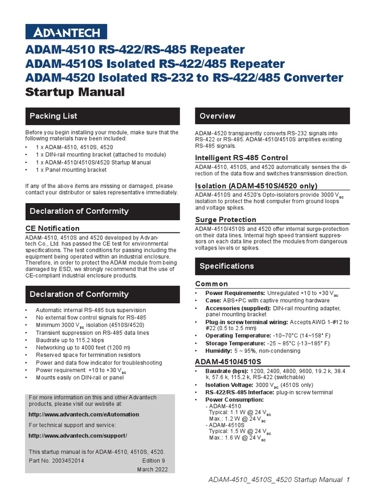 ADAM-4510 4510S 4520 Startup Manual Ed.9 FINAL | PDF | Equipment ...