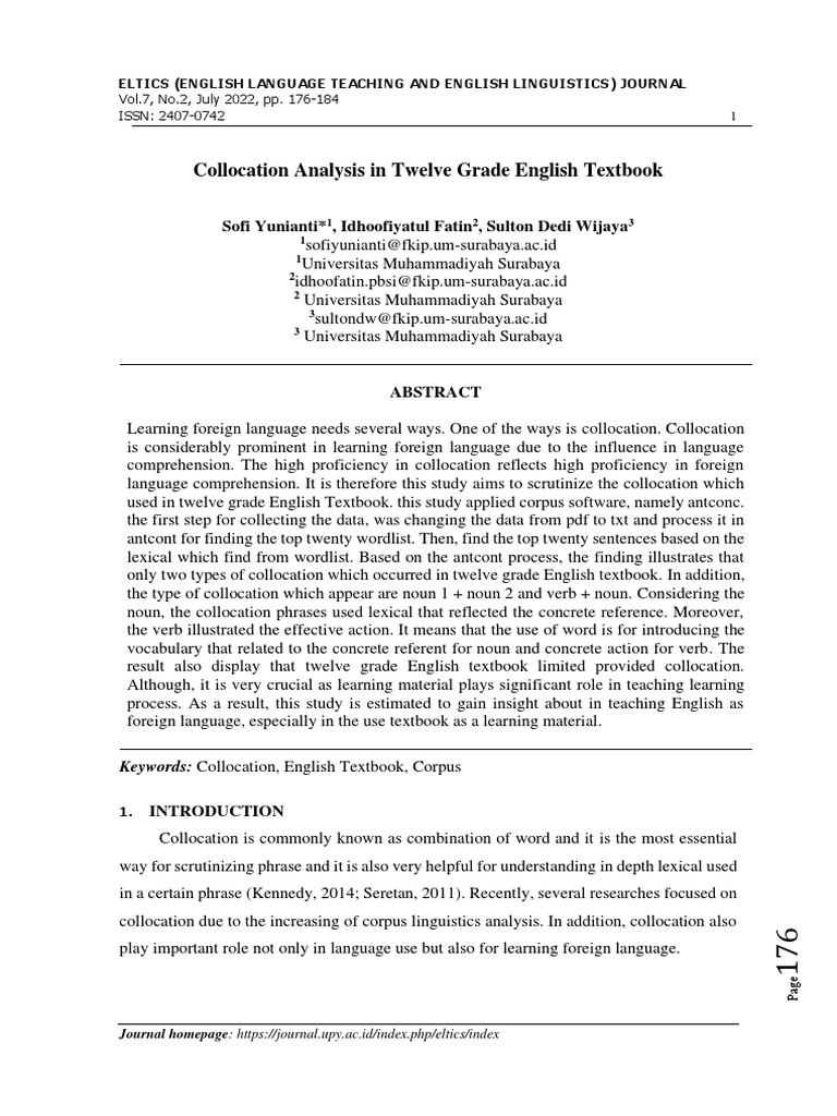 12.1 Collocation Analysis in Twelve Grade English Textbook | PDF ...