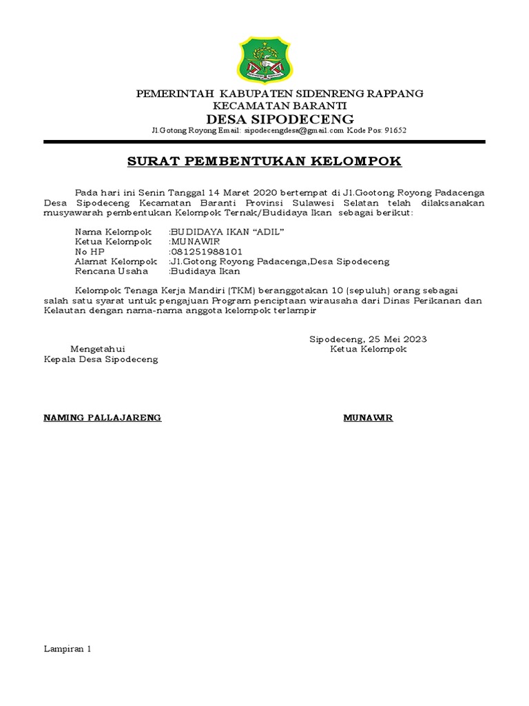 Surat - Surat - Keterangan - Usaha Kelompok ADIL Ok | PDF