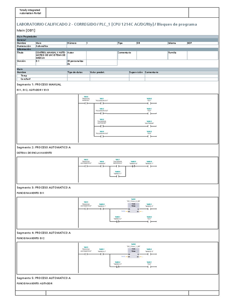 Main (OB1) LABORATORIO CALIFICADO 2 PLC - CORREGIDO | PDF | Ingeniería ...