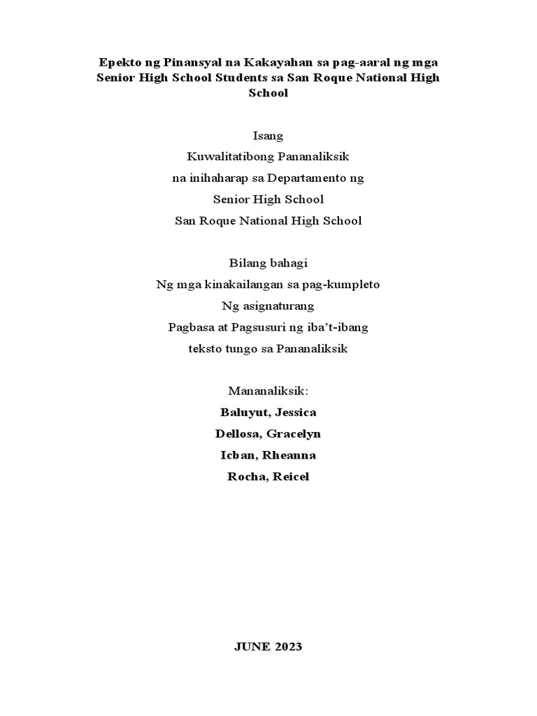 Pananaliksik (Kabanata I) | PDF