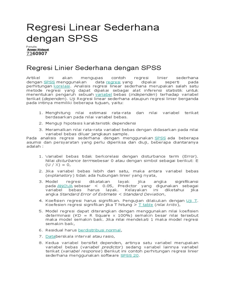 Regresi Linear Sederhana Dengan SPSS | PDF