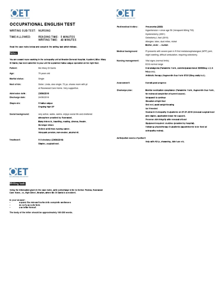Hilary Di Santo Case Notes | PDF | Patient | Hospital