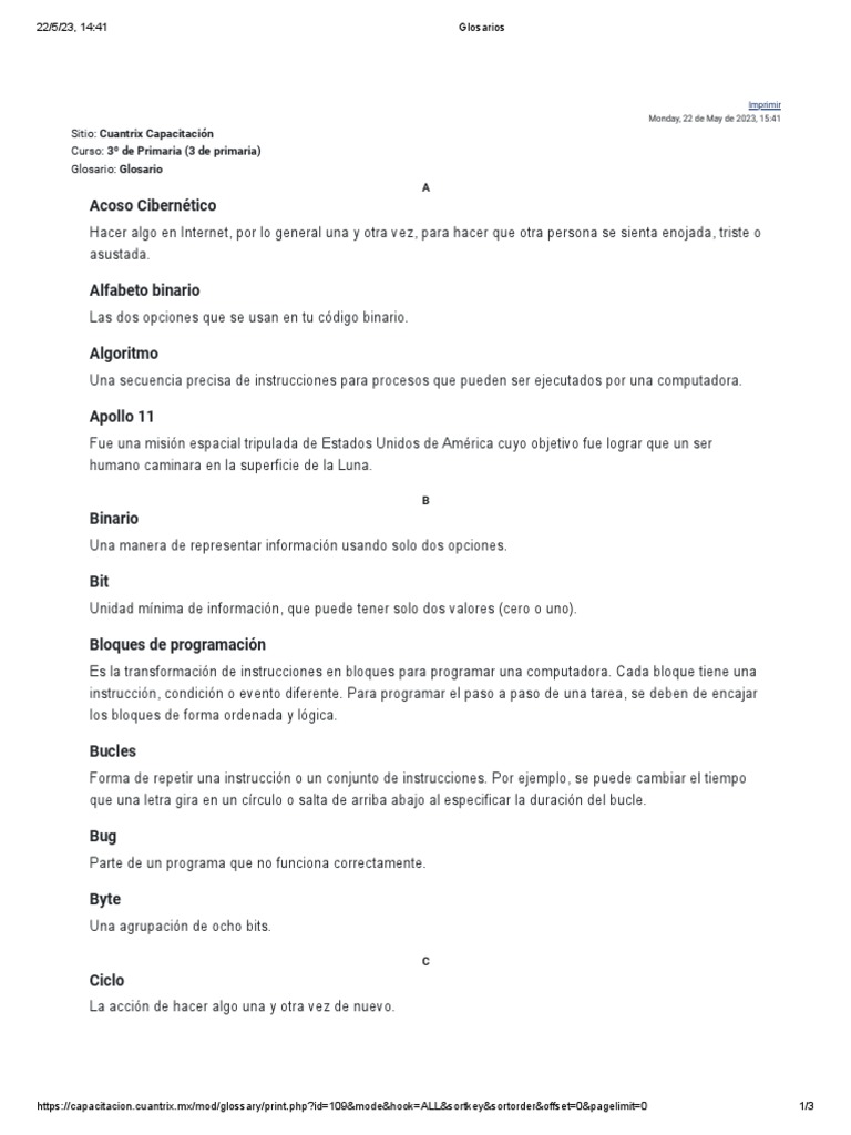 Glosarios 3ro Primaria (Cuantrix Scratch) | PDF | Programa de computadora | Programación