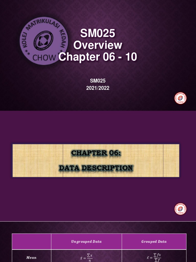 SM025 Overview (Chapter 06 To 10) | PDF | Probability Distribution | Statistical Analysis