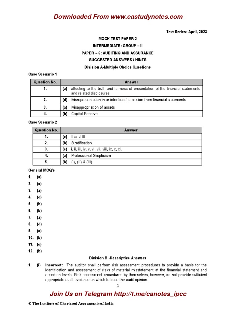 CA Inter Audit A MTP 2 May 23 | PDF | Financial Audit | Audit