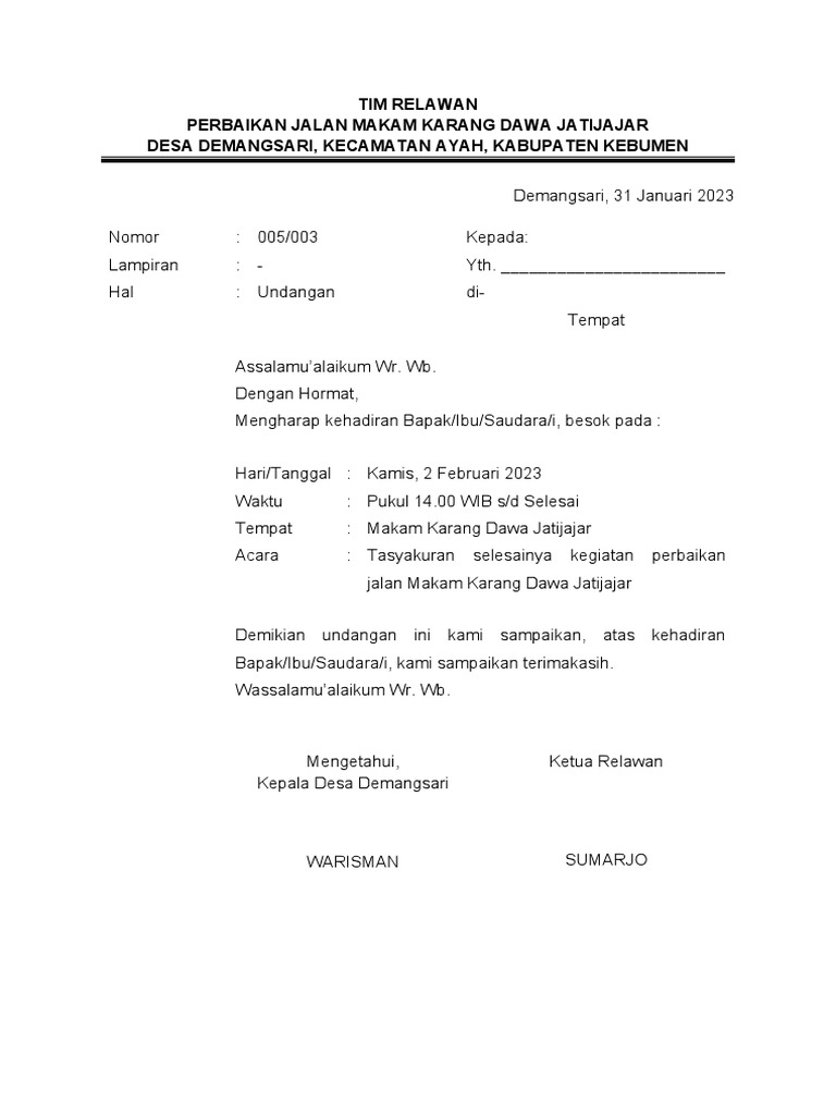 Undangan Tasyakuran Perbaikan Jalan | PDF