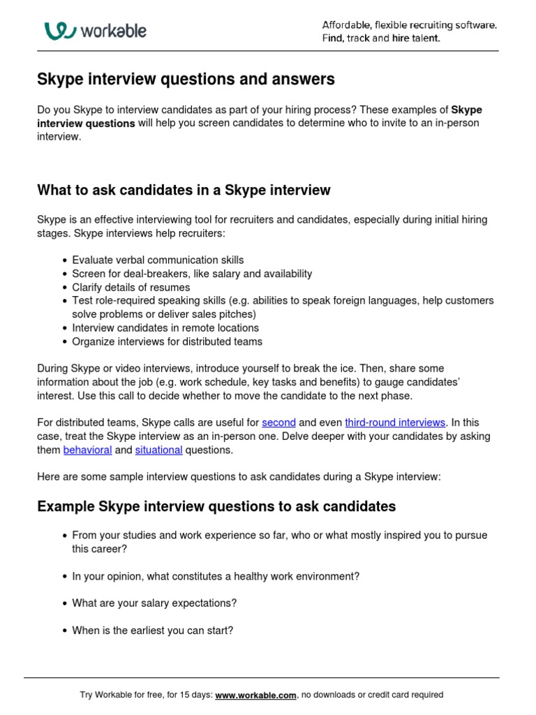 Skype Interview Questions | PDF | Recruitment | Communication