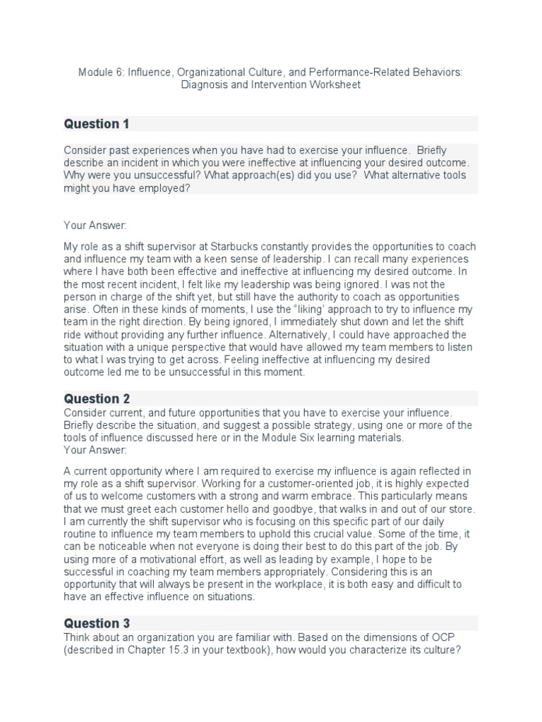 Ogl 220 Module 6 Worksheet | PDF | Motivation | Motivational