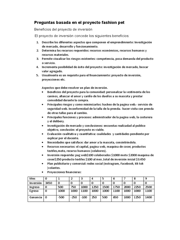 Beneficios Del Proyecto de Inversión | PDF | Inversiones | Business