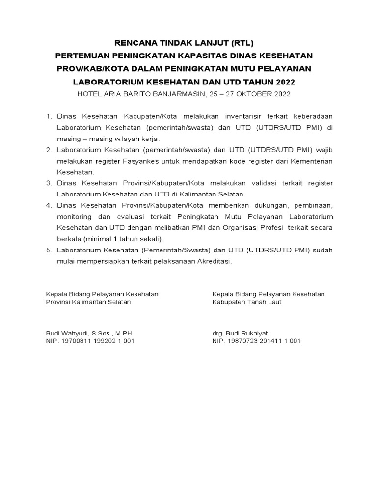 RTL Pertemuan MUTU Labkes Dan UTD Tahun 2022 | PDF