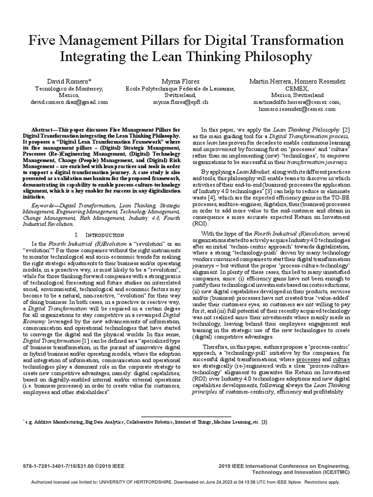 Five Management Pillars For Digital Transformation Integrating The Lean ...