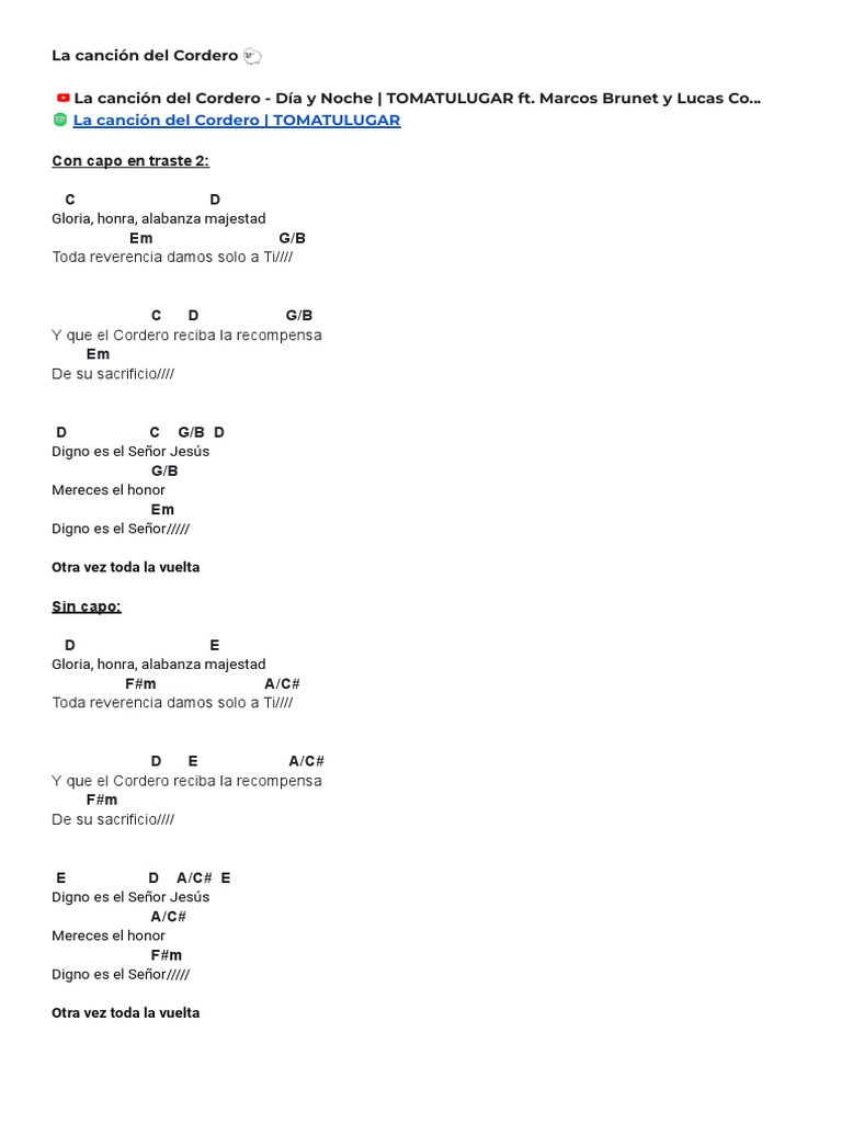 La Canción Del Cordero - Toma Tu Lugar - Letra y Acordes | PDF